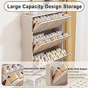 NEW BARLEY Shoe Cabinet for Entryway Slim with 3 Flip Drawers,Modern Freestanding Narrow Shoe Rack Tipping Bucket Shoe Cabinet Cream