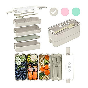 ZFBB Bento box for kids and adults with Dividers 1100 ml - Leakproof lunchbox with utensils - Lunch Solution Offers Durable, Leak-Proof, On-the-Go Meal and Snack Packing (Beige)