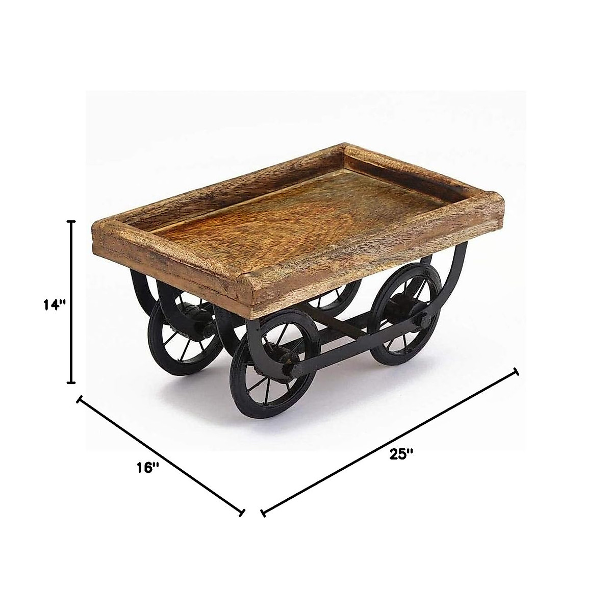 Sharvgun Wooden Thela Snacks Serving Tray Wood Cart Wooden Platter Trolley for Serving Snacks and Tea with Four Wheels, Brown
