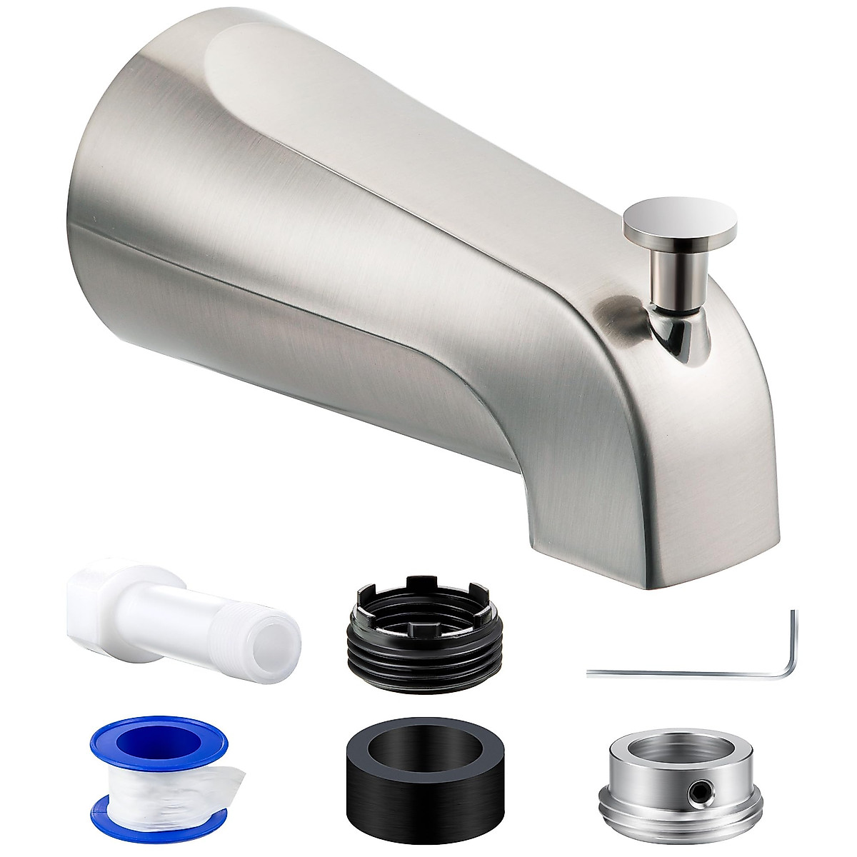 Dreyoo Tub Spout with Diverter, Tub Spout (Universal Fits 1/2" Copper Pipe, 1/2" IPS and 3/4" IPS), Bathroom Bathtub Faucet with Adapters and Hex Wrench(Brushed Nickel,Simple)