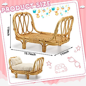 Thyle Newborn Photography Props Bed Rattan Baby Bed with Mattresses and Pillows Baby Photoshoot Props Handcrafted Boho Baby Crib Photo Studio Prop Newborn Bed Prop