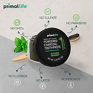 Primal Life Organics - Dirty Mouth Toothpowder, Activated Charcoal Tooth Cleaning Powder, Essential Oils with Kaolin & Bentonite Clay, 200+ Brushings, Organic, Vegan (Black Spearmint, 0.25 oz)