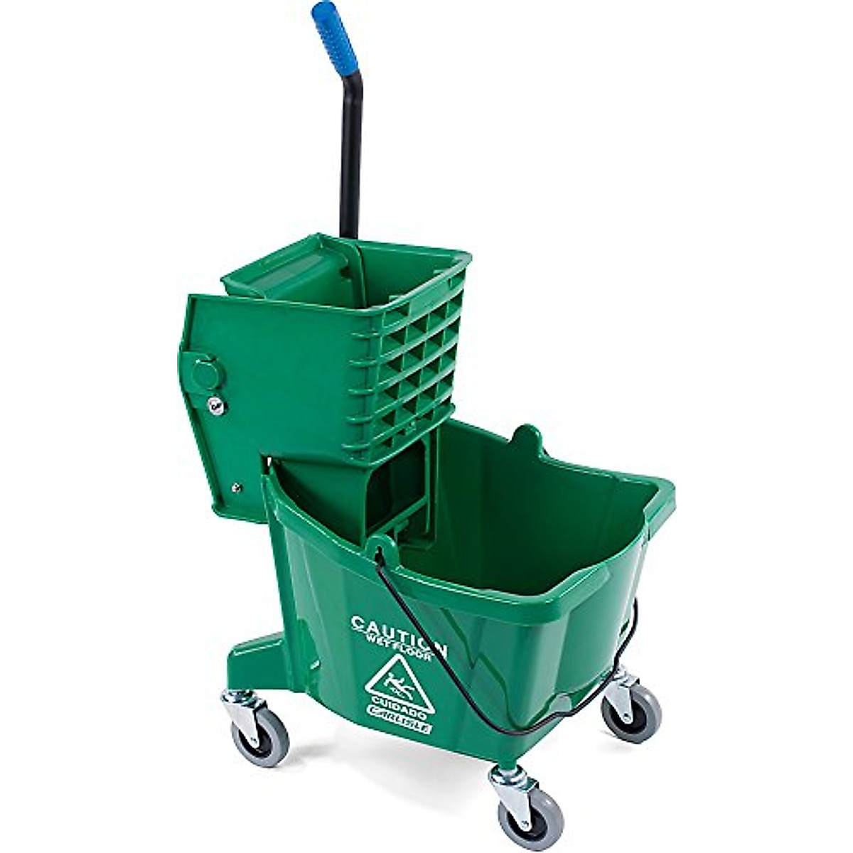 Carlisle FoodService Products Mop Bucket with Side-Press Wringer for Floor Cleaning, Restaurants, Offices, And Janitorial Use, Polyproylene, 26 Quarts, Green
