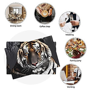 Tiger at Rest Double Linen Placemats 30 X 45 Cm - Set of 4 Heat-Resistant Foldable Placemats for Home, Restaurants and Hotels
