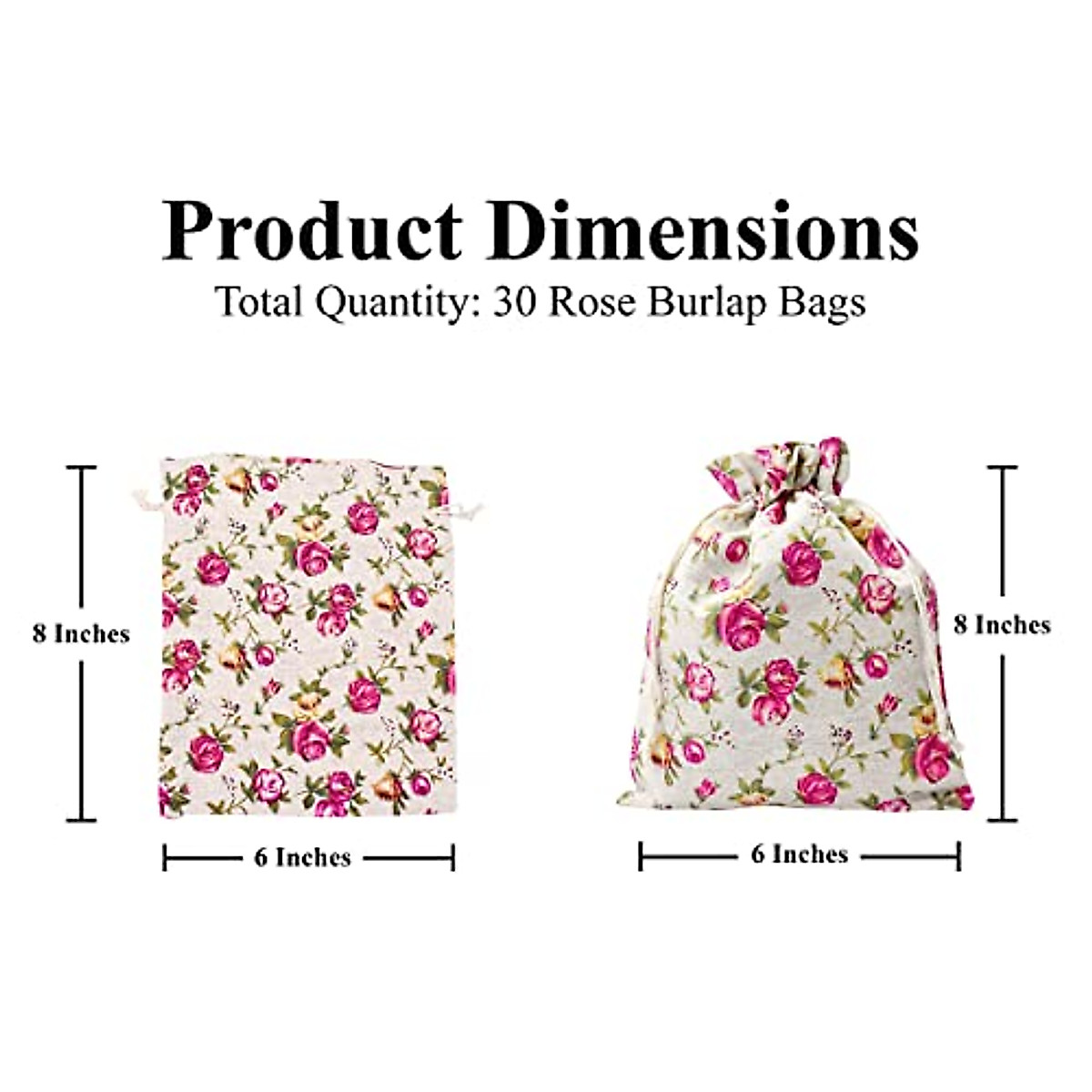 Mandala Crafts Rose Burlap Drawstring Bags - Floral Gift Bags – Flower Linen Burlap Bags with Drawstring Small Pouches for Wedding Party Favor Jewelry 30 Bags 6X8 Inches