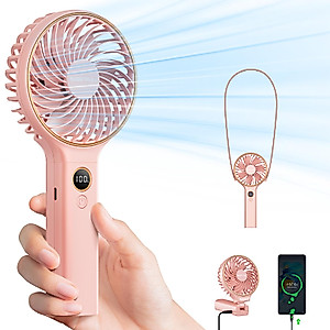 SWEETFULL Handheld Fan, Portable Fan, 5000mAh Rechargeable Battery, 6 Speed Wind, LED Display, Personal Mini Travel Fan with Backup Power, Hand Held Fan USB Foldable Electric Fan for Women Girl