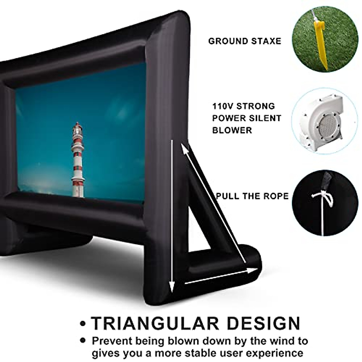 OUTTOY 16 Feet Inflatable Projector Screens, Inflatable Movie Screen Outdoor Blow Up Movie Screens Supports Front and Rear Projection