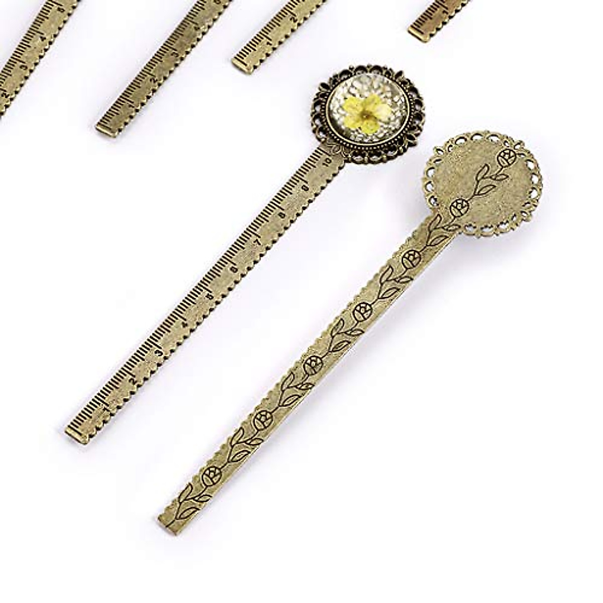 OwnMy 6 Pcs of Metal Bookmark Ruler, Bronze Book Mark Retro Bookmark with Vintage Dried Flower, Bookmark for Student, Kids, Teacher, Book Club (Cherry Blossoms)