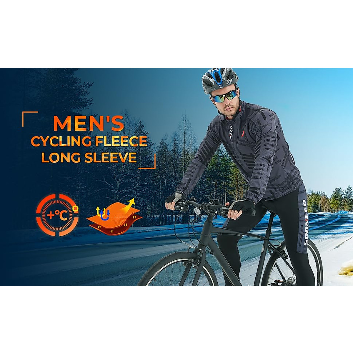 sponeed Mountain Bike Jersey Set Warm Men Fleece Lined Winter Cycling Road Bicycle Jackets Pad Pants Bike Outfit Medium