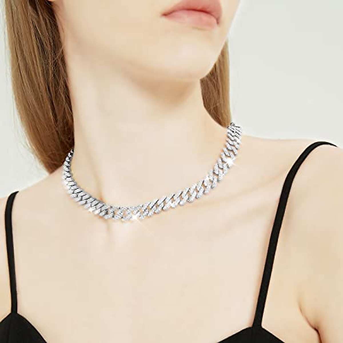 HDMENC Mens Miami Cuban Link Chain Necklace 12mm Diamond Prong Cuban Chain 18/20/24inch Length Hip Hop Jewely with Gift Box