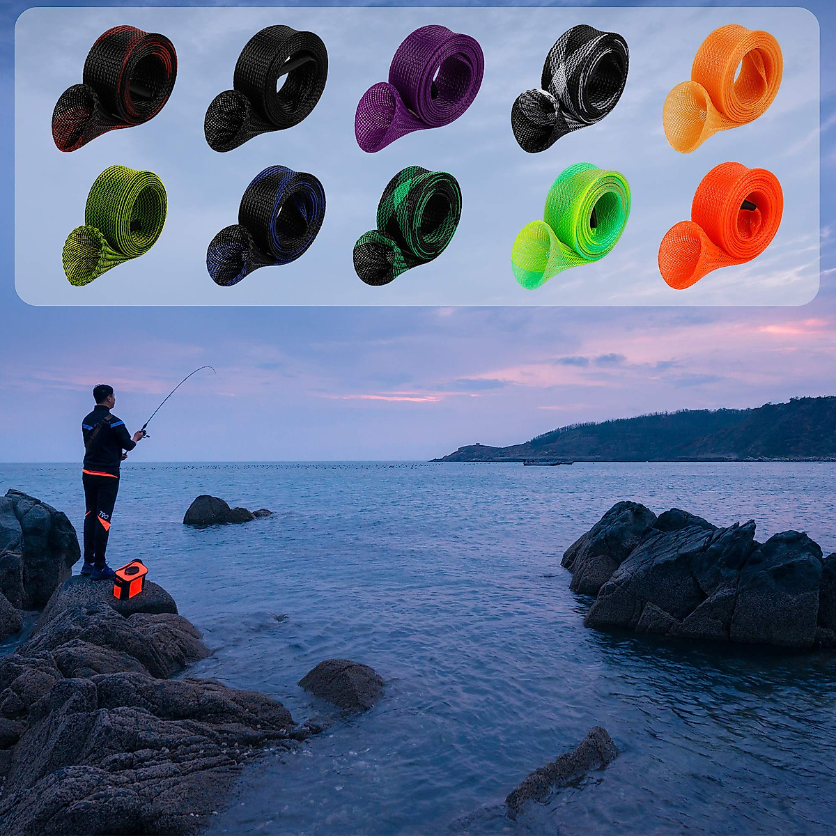 10Pcs Rod Sock Fishing Rod Sleeve Rod Cover Braided Mesh Rod Protector Pole Gloves Fishing Tools. Flat or Pointed End/Spinning or Casting Rods. for Casting Sea Fishing Rod/Spinning Fishing Rod