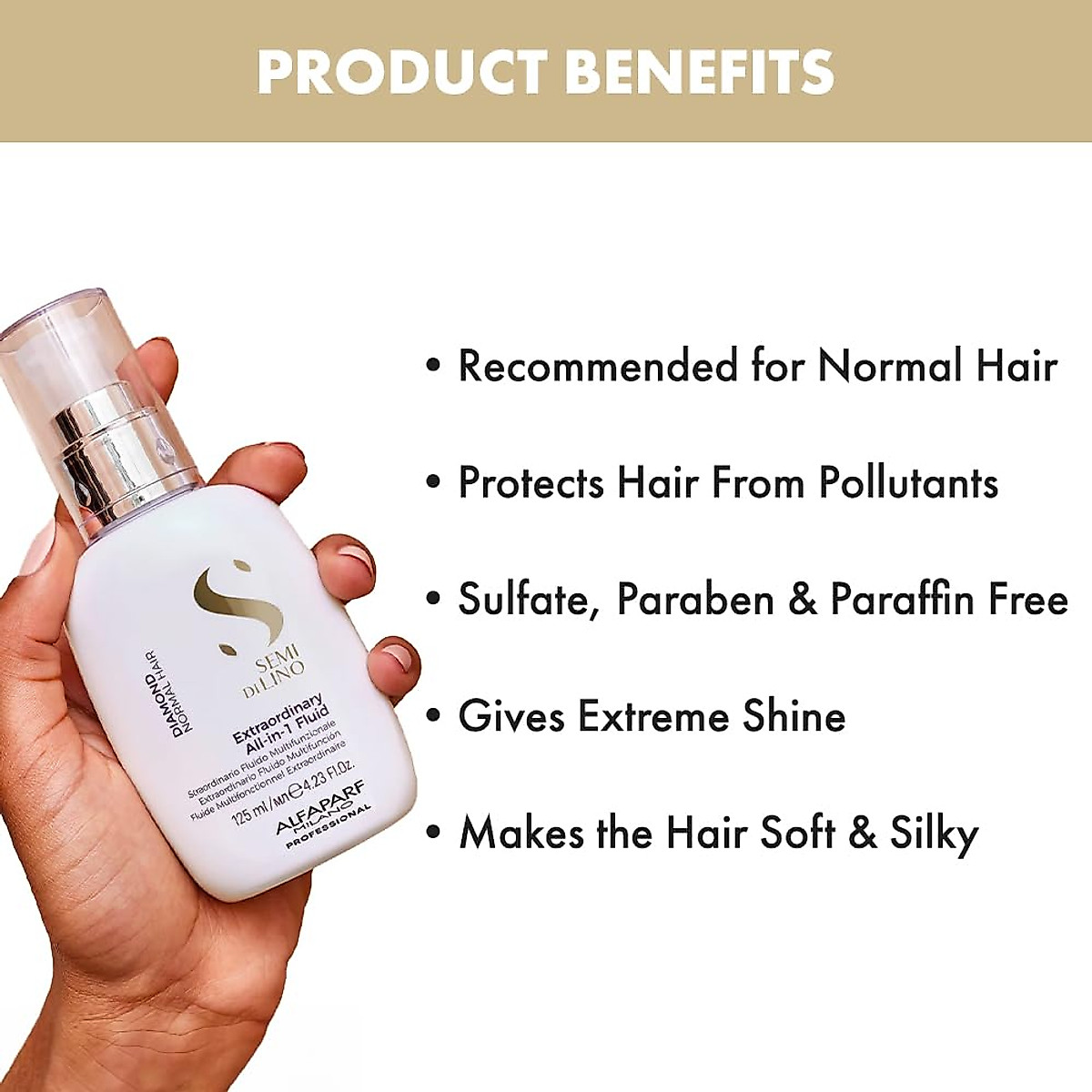 Alfaparf Milano Semi Di Lino Diamond Extraordinary All-in-1 Fluid - Detangles, Protects, Softens, Smooths, Controls, Seals Hair - Professional Salon Quality - 4.23 Fl Oz