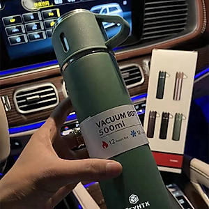 XTYHTX 17oz Stainless Steel Insulated Coffee Bottle,Vacuum-Insulated Beverage Bottle with Handle, Leak-Proof for Coffee, Tea, Water, Hot or Cold, (Green)