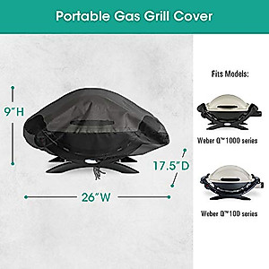 SunPatio Outdoor Grill Cover Compatible for Weber Q 100/1000 Series and Nexgrill Gas Grills, Heavy Duty Waterproof Barbecue Cover, Durable FadeStop Material, Compared to Weber 7110, Black