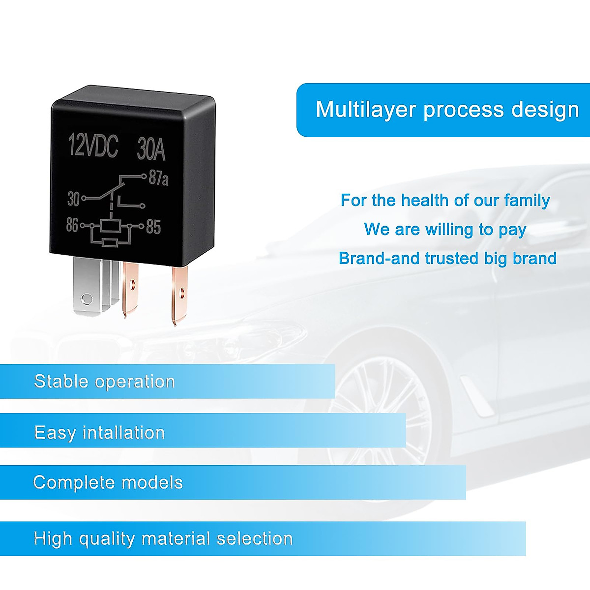Yumfugu 4 PCS 5 Pin 12V Car Starter Relay, Multi-Purpose 30A Waterproof Heavy Duty Relay Replacement, Universal Automotive Conditioner Relay Accessories for Cars SUVs Trucks (Black)