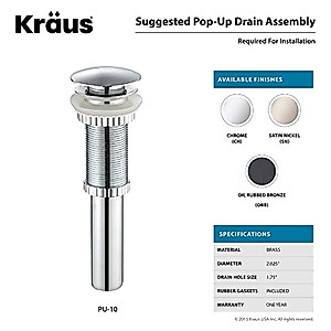 Kraus KCV-341-BN Modern Elavo Ceramic Small Round Vessel Bathroom Sink with Pop Up Drain, Brushed Nickel/White