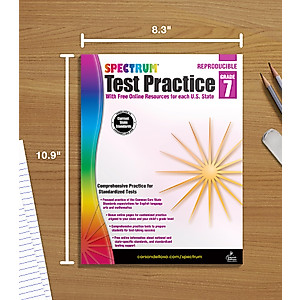 Spectrum Test Practice 7th Grade Workbooks All Subjects, Math, Language Arts, and Reading Comprehension Grade 7 Reproducible Book, Vocabulary, Writing, and Math Practice for Standardized Tests