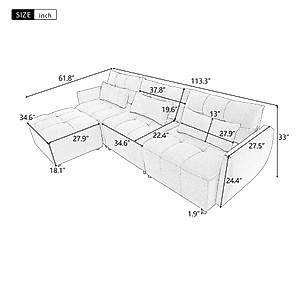 LUMISOL 113.3" Convertible Sectional Sofa with Ottoman, 3 Seat L Shaped Sofa Couch with Lumbar Pillows, Comfy Chenille Sofa Upholstered for Living Room, Apartment, Office