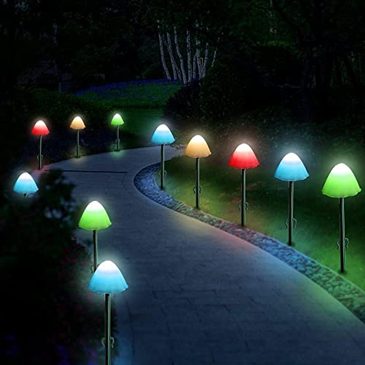 Outdoor Solar Garden Lights, Set of 12 Mini Solar Mushroom Light Outdoor Waterproof Cute Mushroom Shaped Pathway Landscape Lights for Yard Patio Garden Party Wedding Festival Decoration （Multicolor