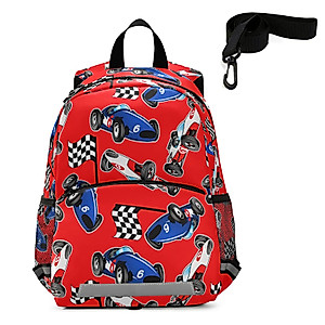 QUGRL Unique Sports Cars Kids Toddler Backpack with Leash Harness Funny Racecar Childish Kindergarten Child Schoolbag Preschool Nursery Baby Travel Bag for Boys Girls 3-8 Years