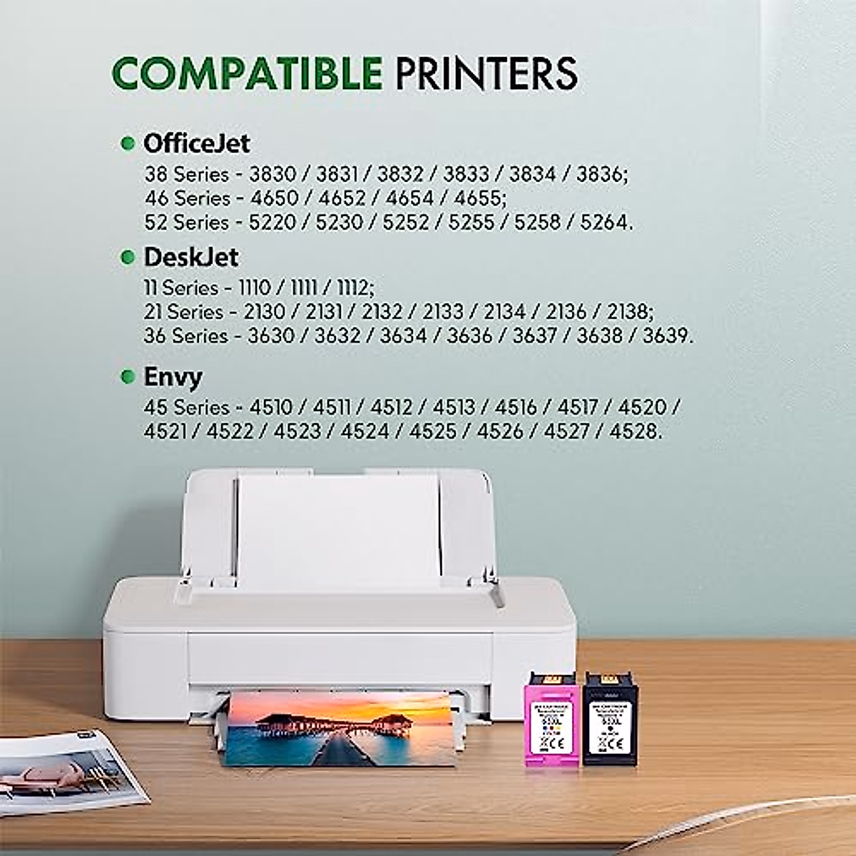 63XL Ink Cartridges Combo Pack High Yield Compatible Replacement for HP Ink 63 Works with OfficeJet 3830 4650 4655 5255 5258 5200 Envy 4510 4520 DeskJet 1110 3630 Printer (1 Black,1 Tri-Color)