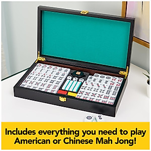 Spin Master Games Legacy Deluxe Mah Jong Classic Game with Two-Toned Tiles and Lined Wood Storage Case, Family Game for 4 Players Ages 8 and up