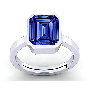 LMDPRAJAPATIS Natural Certified 7.50 Carat Original Unheated Untreatet Blue Sapphire (Neelam) 925 Sterling silver Ring Octagon Shape For Men & Women's