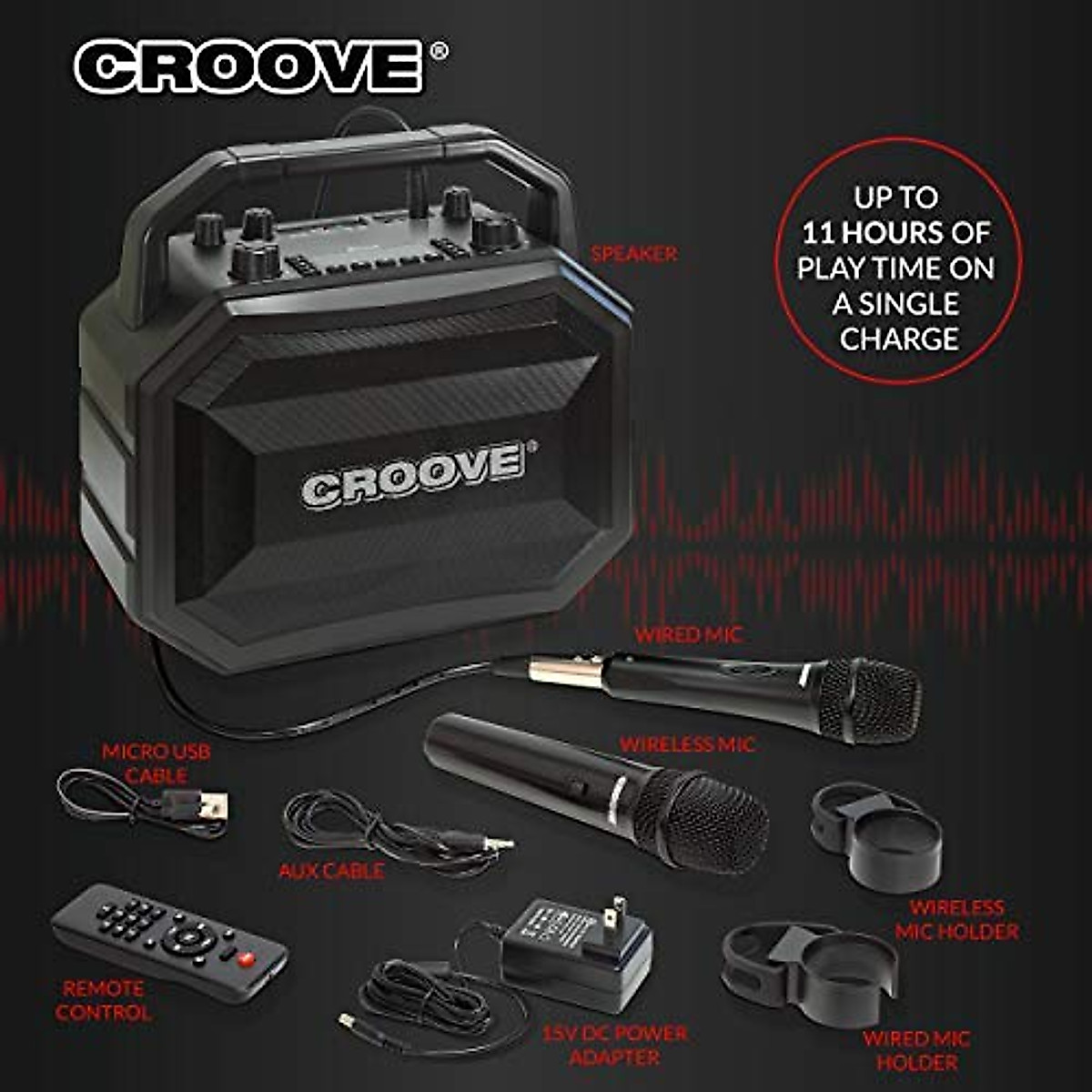 Portable Karaoke Machine Party Box with Bluetooth/AUX/USB/SD Card Connectivity, 2 Wireless & Wired Microphones, and Advanced Audio Controls