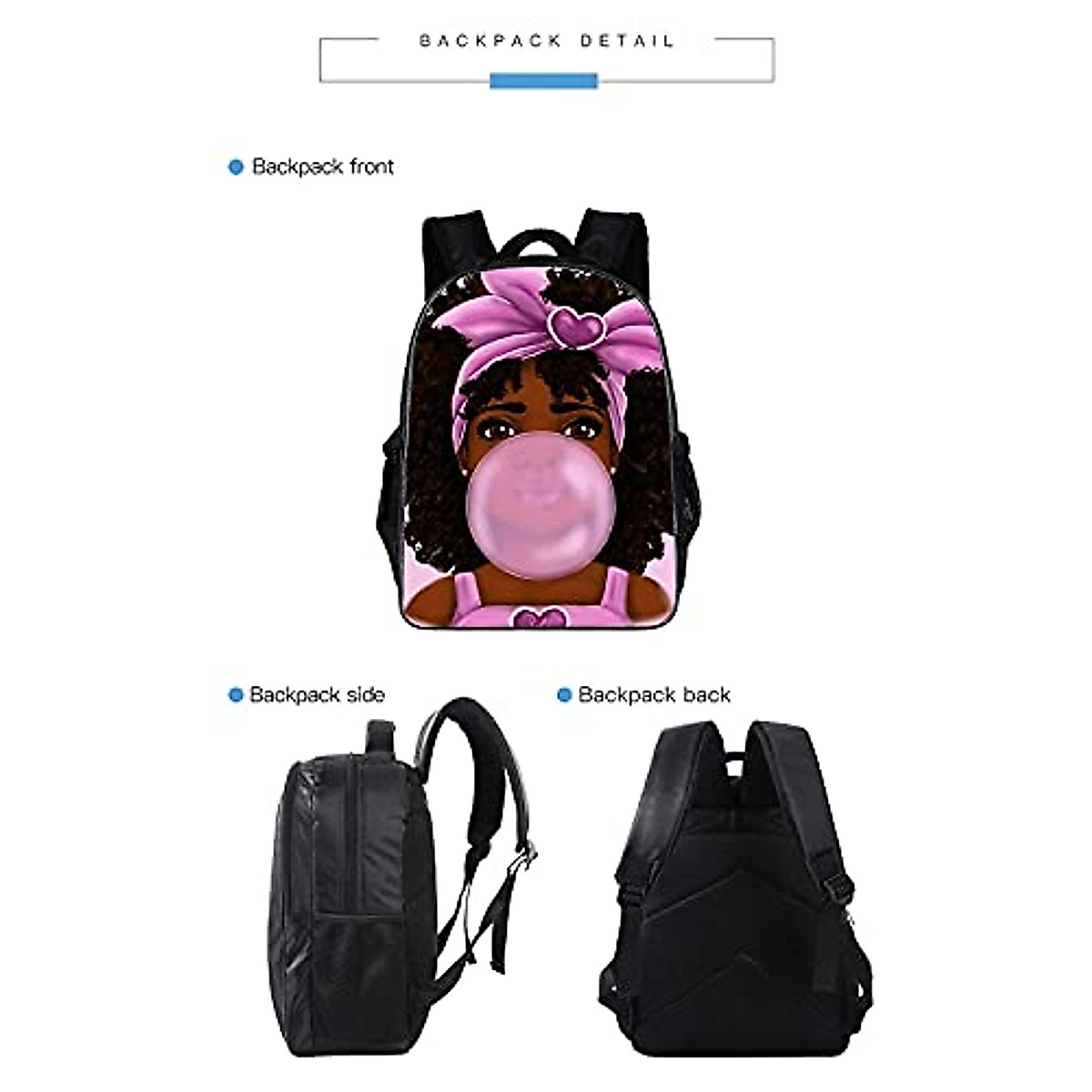 FDASLJ African Girl Backpack - 3 In 1 Book bag Daypack with Shoulder Bag Pencil Case