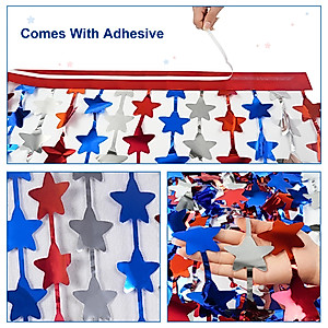 HOOSUN Patriotic Decorations Backdrop,2 Pack Red White and Blue Party Photo Backdrop Patriotic Tinsel Foil Fringe Curtains,Red White and Blue Streamers Tinsel Backdrop Decor for Home,Front Door