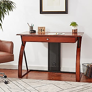 OSP Home Furnishings Aurora Computer Desk with Pull-Out Keyboard Tray, Medium Oak Finish and Black Accents