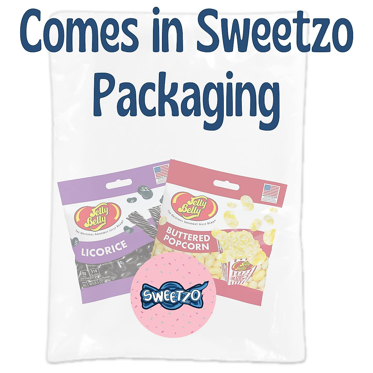 Sweetzo - Buttered Popcorn and Licorice Flavor Jelly Beans, Most Controversial Weird Flavored Candies, Movie Night Essentials Candy Snack Kit, Pack of 2, 3.5 Ounces