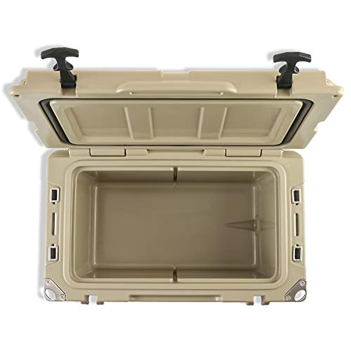 EchoSmile 35 Quart Rotomolded Cooler, 5 Days Protale Ice Cooler, Tan Ice Chest with Built-in Bottle Openers, Cup Holders, and Fish Ruler, Suit for BBQ, Camping, Pincnic, and Other Outdoor Activities