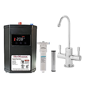 Westbrass DT1F2051-26 Contemporary 10 in. Hot and Cold Faucet with HotMaster DigiHot Digital Tank System Water Dispenser, Polished Chrome