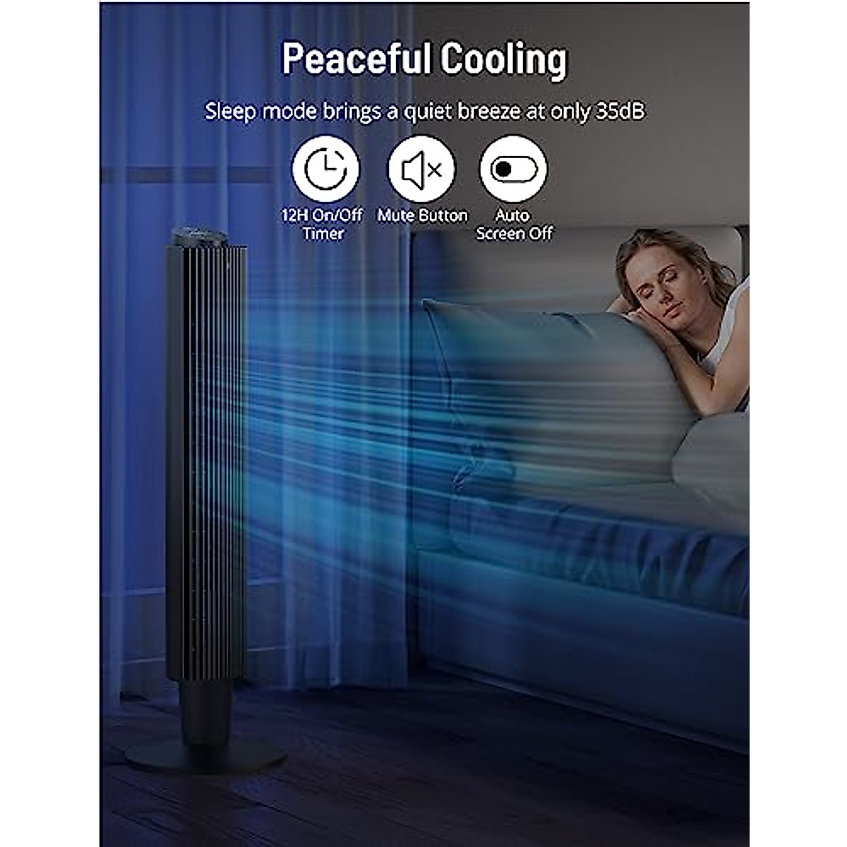 PARIS RHÔNE Tower Fan with Remote, 90° Oscillating Quiet Cooling Fan, 42'' or 36'' Height Adjustable, 5 Speeds, Sleep Mode, 12H Timer, Tall Standing Room Fan for Bedroom, Office and Home
