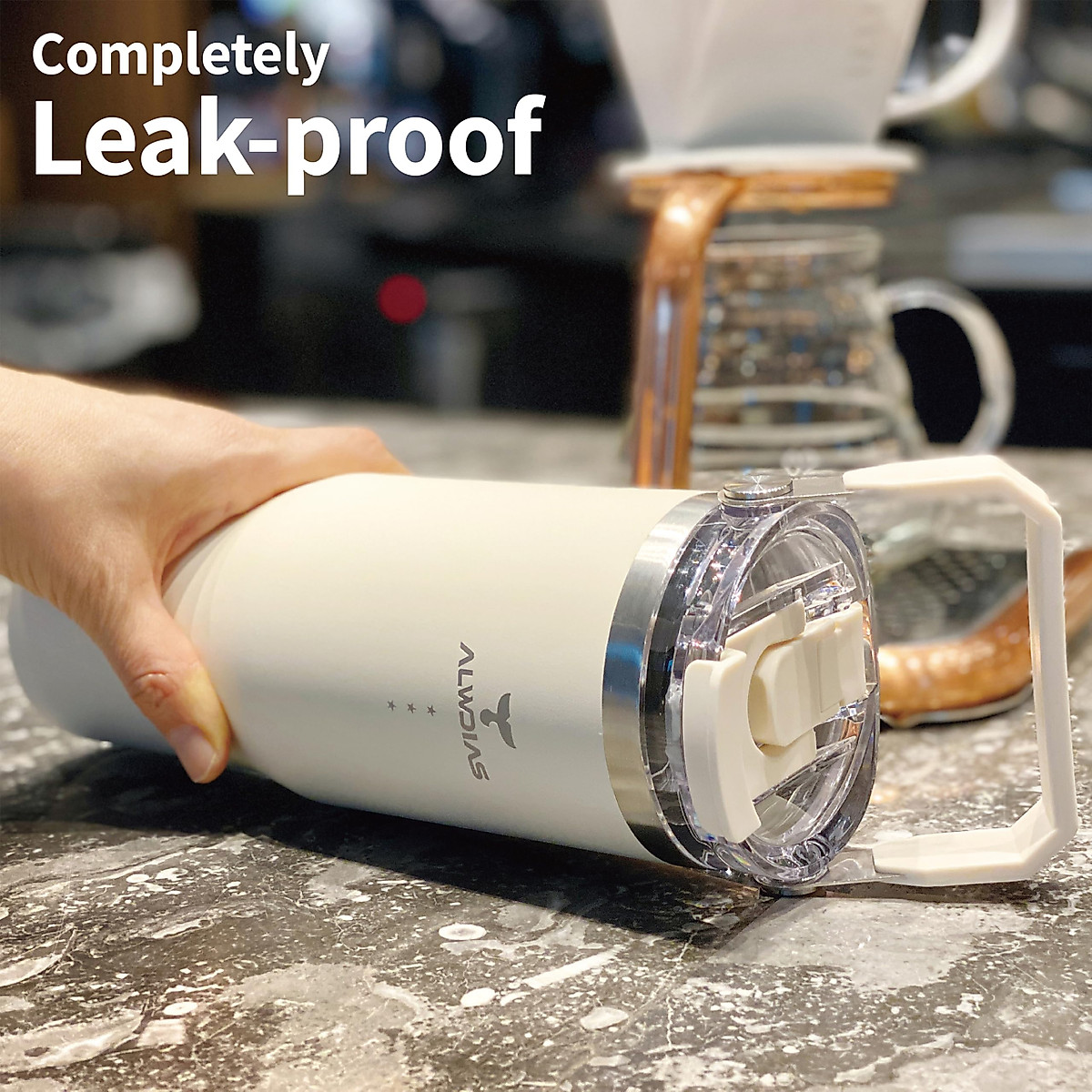 Alwdias Samsta Stainless Steel Tumbler with Handle and Straw | Leakproof Vacuum Insulated Water Bottle | Keep Cold 24H | Cup Holder Friendly Double Walled Travel Mug | 32 oz, Black