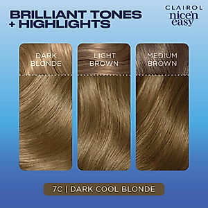 Clairol Nice'n Easy Permanent Hair Dye, 7C Dark Cool Blonde Hair Color, Pack of 3 (Packaging May Vary)