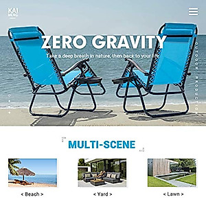 Kemon Zero Gravity Folding Lounge Outdoor Patio Adjustable Reclining Chair with Pillows and Cup Holders for Beach Set of 2, Blue