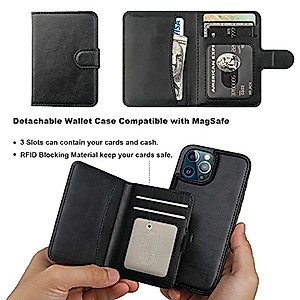 Bocasal Wallet Case for iPhone 13 Pro Compatible with MagSafe Magnetic RFID Blocking Detachable Premium PU Leather Flip Case with Card Slots Holder Kickstand Wireless Charging 6.1 Inch (Black)