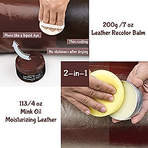 NADAMOO Dark Brown Leather Recoloring Balm with Mink Oil Leather Conditioner, Leather Repair Kits for Couches, Restoration Cream Scratch Repair Leather Dye for Vinyl Furniture Car Seat, Sofa, Shoes