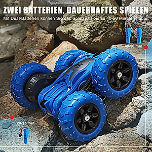 Toys for 5-12 Year Old Boys, 2 in-1 Rc Stunt Car for Kids and 2.4Ghz 4WD 360° Rotating with Headlights, Cool Remote Control Car Present Christmas Birthday Gifts for Kids Aged 4+