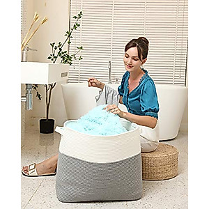 22"x14"x18" Mega Size Rectangular Extra Large Storage Basket, Cotton Rope Storage Baskets, Woven Laundry Hamper, Toy Storage Bin, for Toys Blanket in Living Room, Baby Nursery, Grey