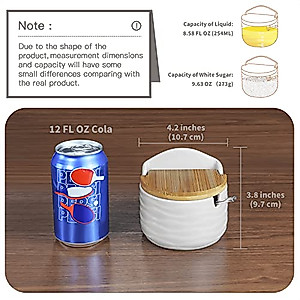 77L Sugar Bowl, Ceramic Sugar Bowl with Sugar Spoon and Bamboo Lid for Home and Kitchen - Modern Design, White, 8.58 FL OZ (254 ML)