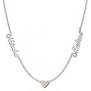 Personalized 925 Sterling Silver Multiple Name Necklace with Heart Custom Made with 2 Names