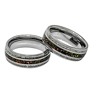 PCH Jewelers 8mm Tungsten Ring Created-Opal Imitated Meteorite Wedding Band 7-13 (7)