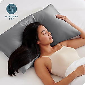Bare Home 100% Mulberry Silk Pillowcase for Hair and Skin - Ultra Premium 6A Grade 19 Momme Silk Pillow Case - Envelope Enclosure - Breathable Cooling Pillow Cover (Standard, Grey)
