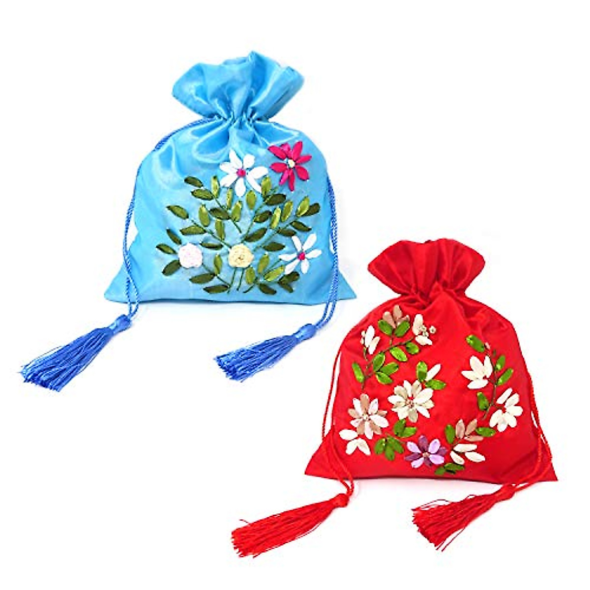 Honbay 2PCS 18x22cm/7.1x8.7inch Drawstring Gift Bags Brocade Silk Jewelry Pouches