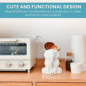 LUMI Large Ceramic Kitchen Utensil Holder For Countertop 6.3x5.2x4.2 Inches With Drainage - Stable Cooking Utensil Organizer For Kitchen and Farmhouse Decor-Gift for Christmas