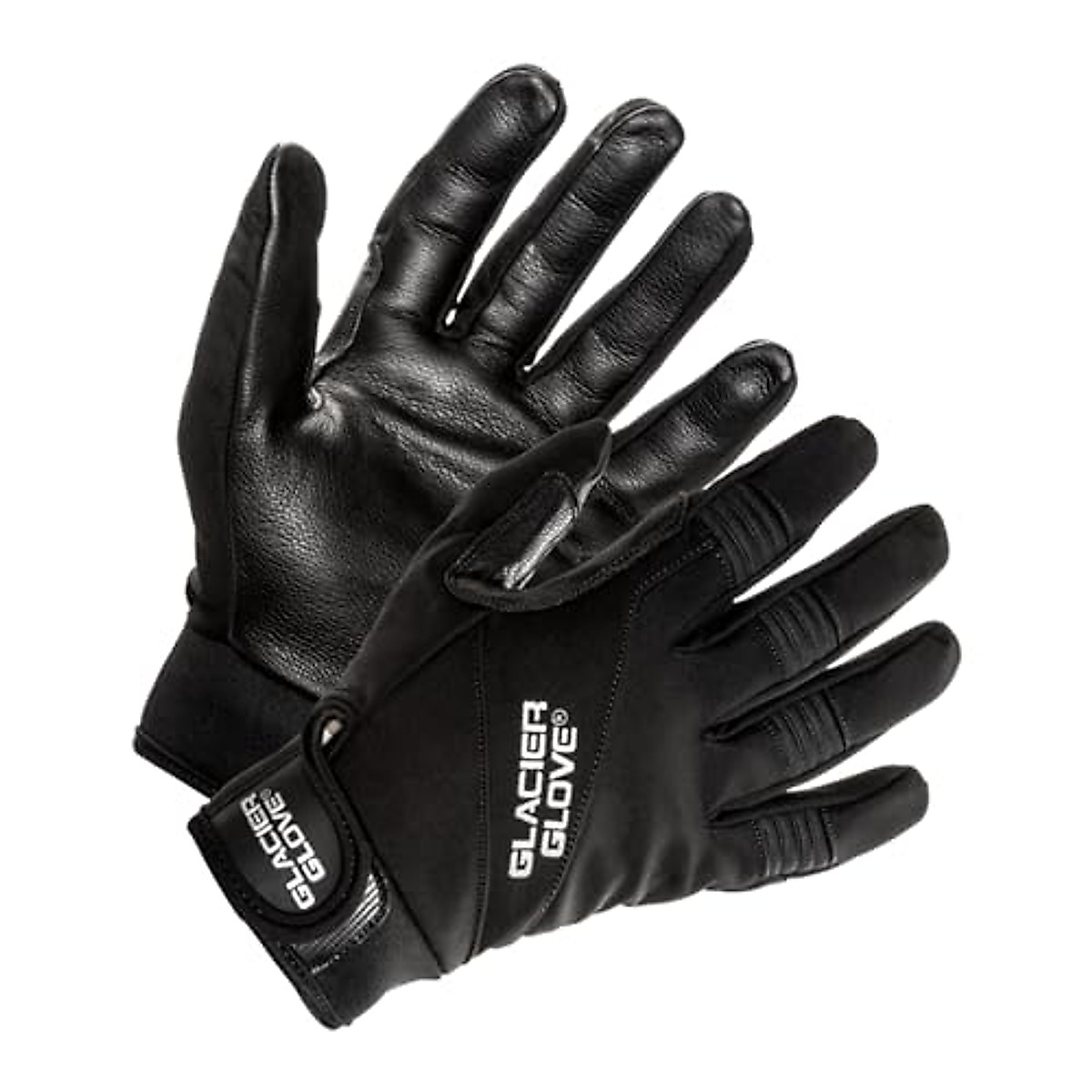 Glacier Glove Unisex Guide Water-Resistant Lightweight Breathable Flexible Adjustable Durable Genuine Leather Palm Hunting Shooting Fishing Safety Glove, Black, Large