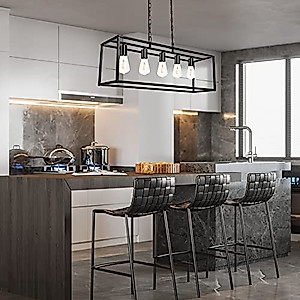 Black Farmhouse Kitchen Island Lighting Modern Linear Chandelier Industrial Dining Room Rectangular Light Fixtures for Living Room Foyer Bar (Black, 5-Light)